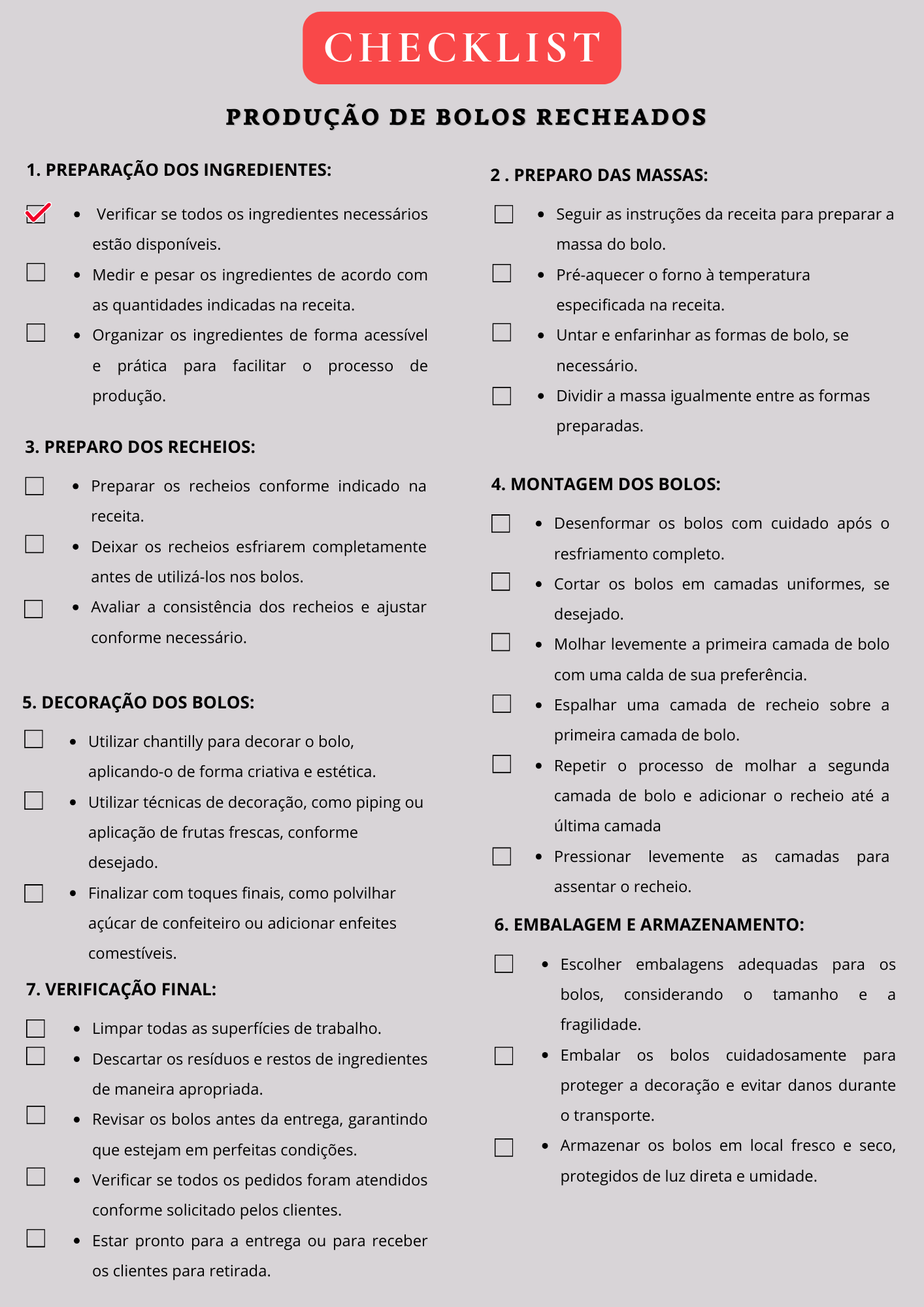 CHECKLIST - Passo a Passo Produção de Bolo - Tiago Henrique De Sous...