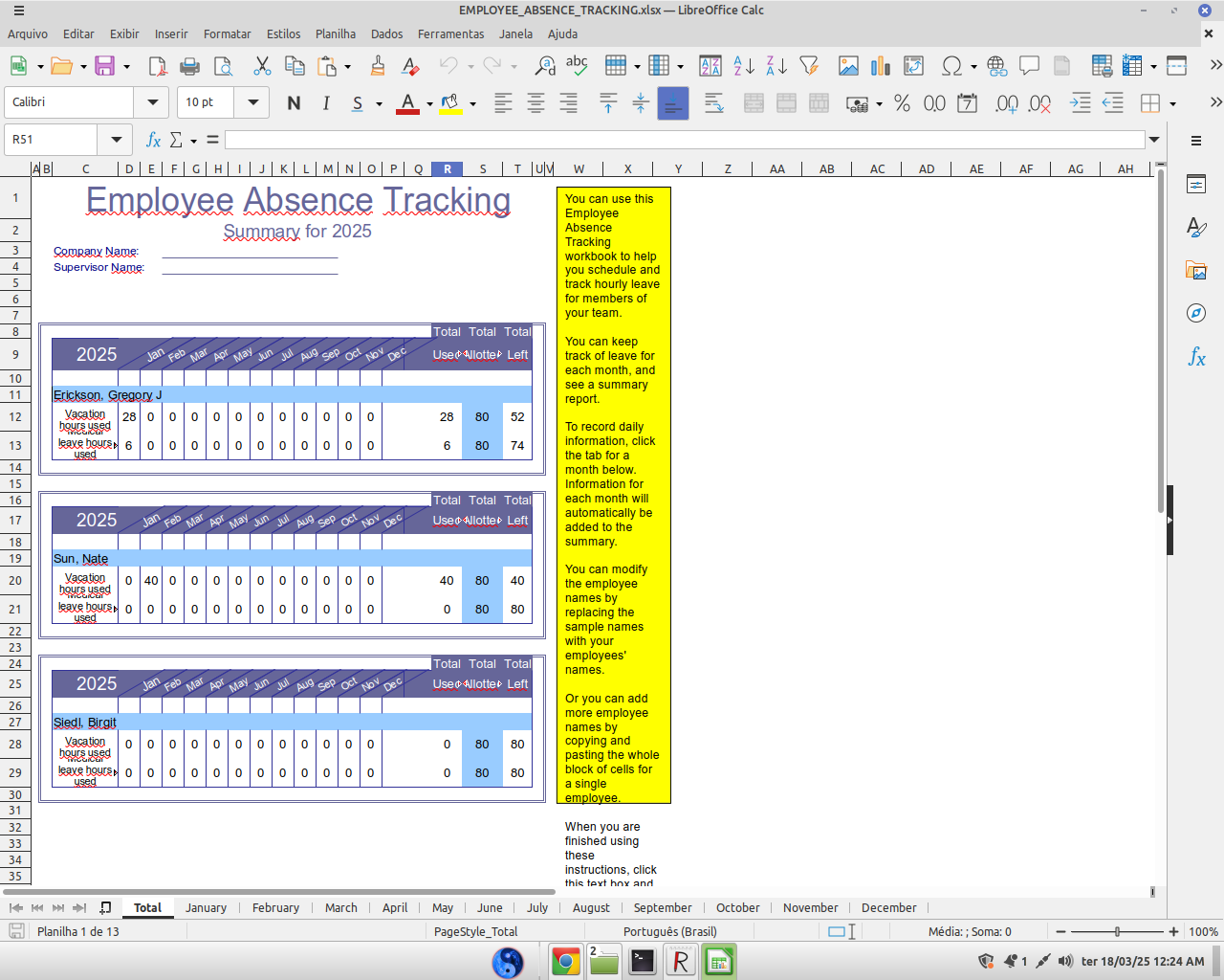 Employee Absence Tracking - Spreadsheet - RGB hotmart | Hotmart