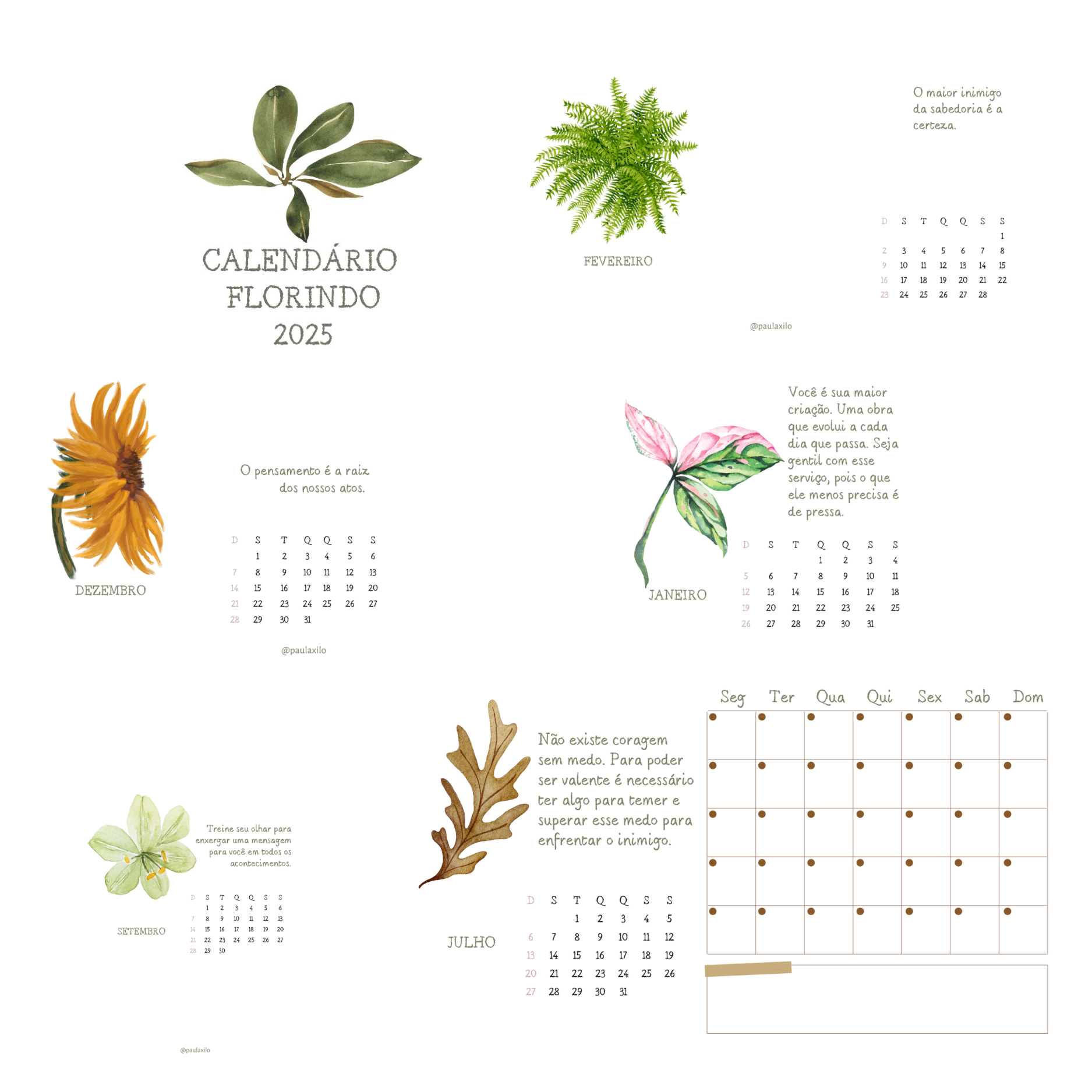 Calendário Florindo 2025 - Formato na versão digital e para impress...