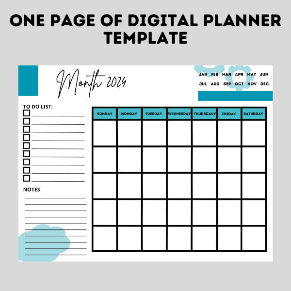 one page of digital planner template