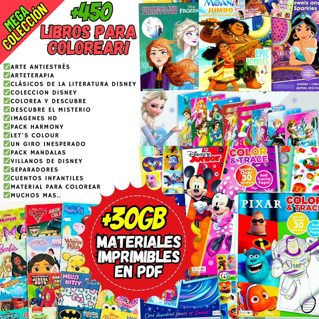 PACK +450 LIBROS DE DISNEY PARA COLOREAR 👧🏼👦🏽 | ⚡️ +30GB EN PDF ...