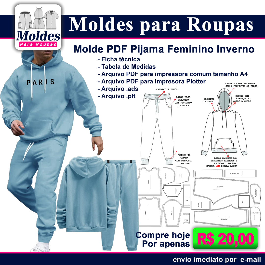 MOLDE CONJUNTO MOLETOM MASCULINO - Moldes Para Roupas | Hotmart