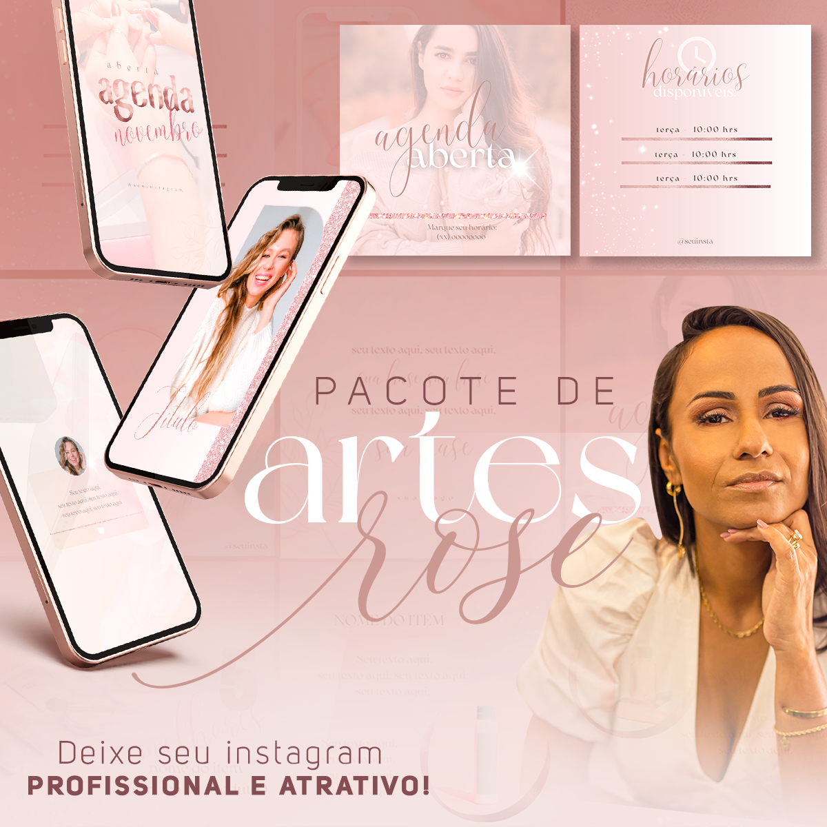 Template Pacote de Artes Rose - Debora Designer | Hotmart
