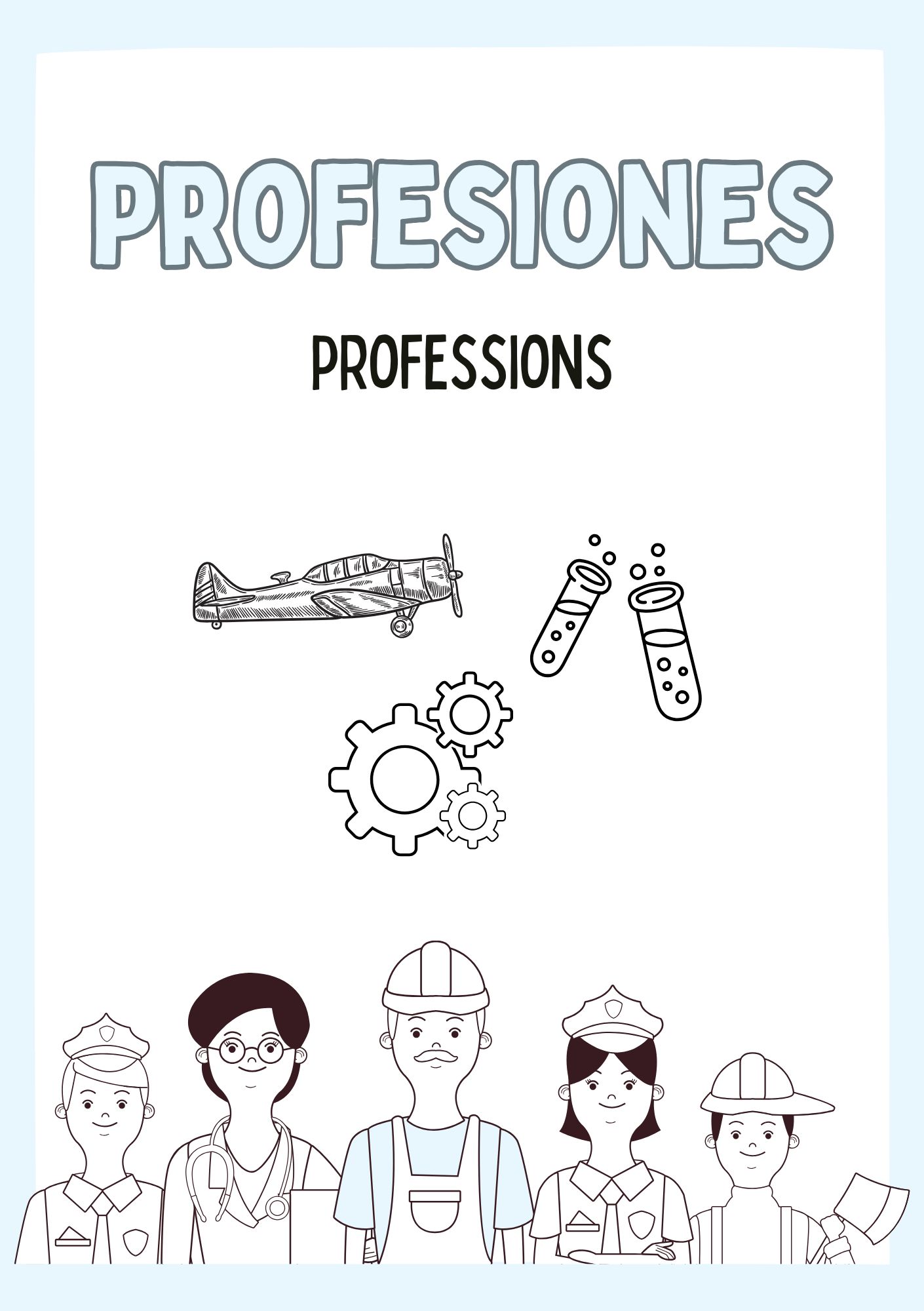 Libro para colorear de profesiones - Professions coloring book - M...