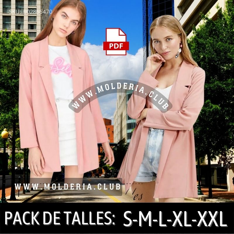 Patrón de Costura Blazer Spolverino Largo Medio Muslo con Vista Sin ...