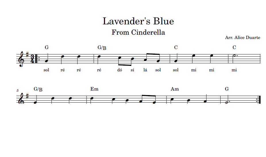 Lavenders Blue (From Cinderella) - Partitura Facilitada em Sol Maio...