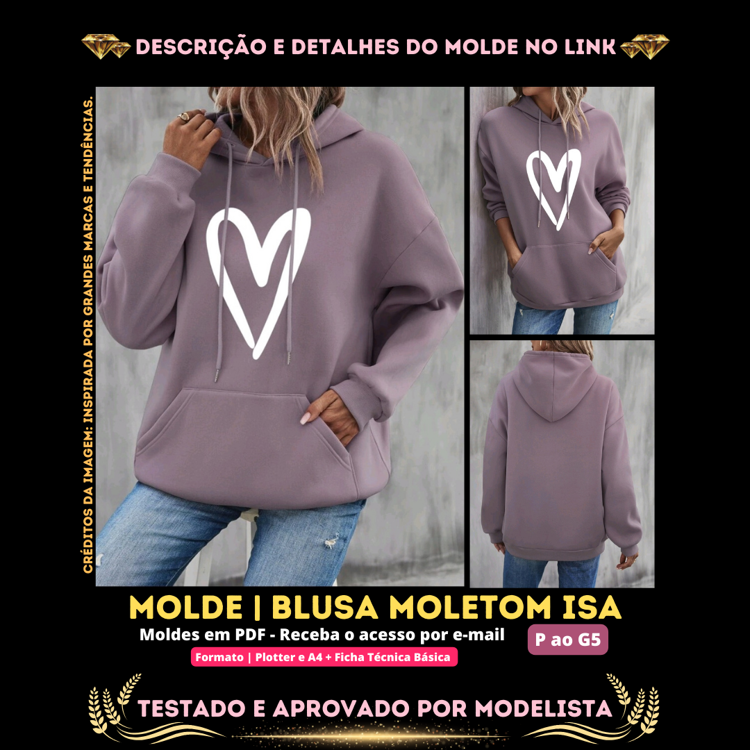 [Molde em PDF] - Blusa Moletom Isa. ID 2898279 [P ao G5] - Empreen...