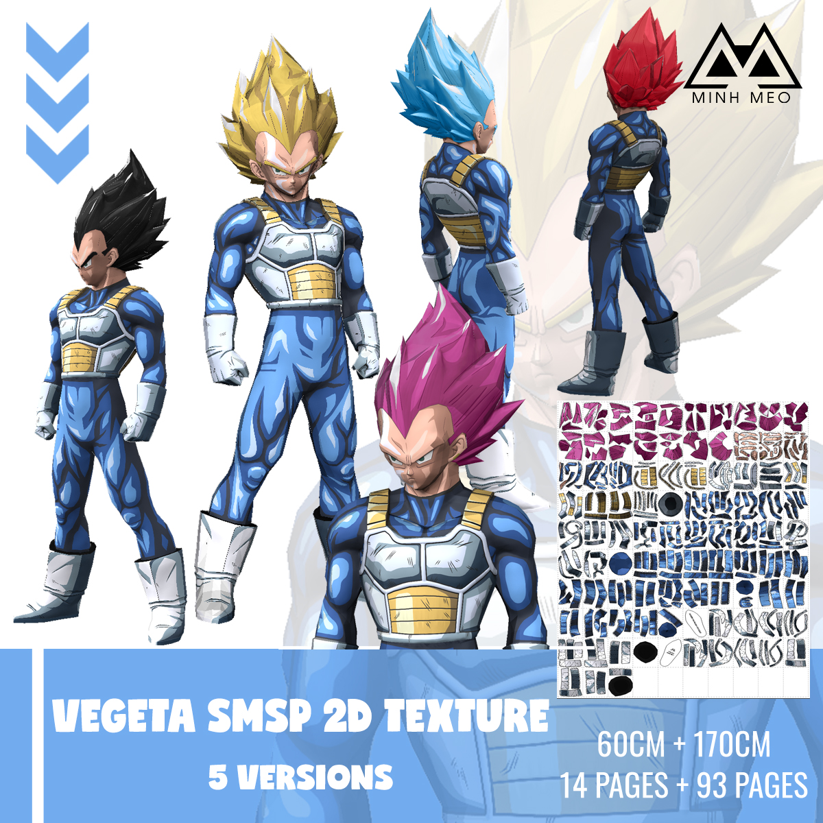 Vegeta SMSP Papercraft 2D Version (5 packages) High quality texture ...