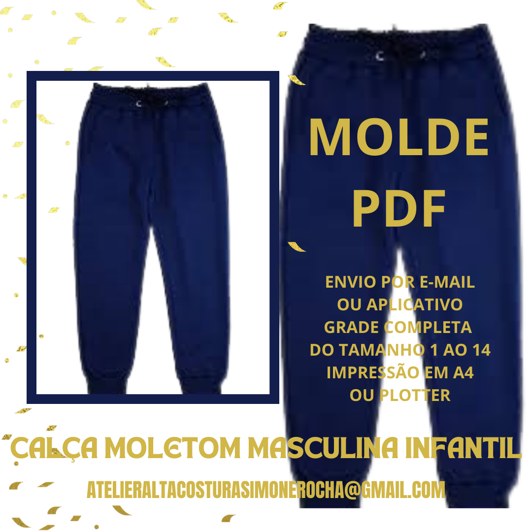CALÇA MOLETOM MASCULINA INFANTIL - Atelier Alta Costura Simone Roch...