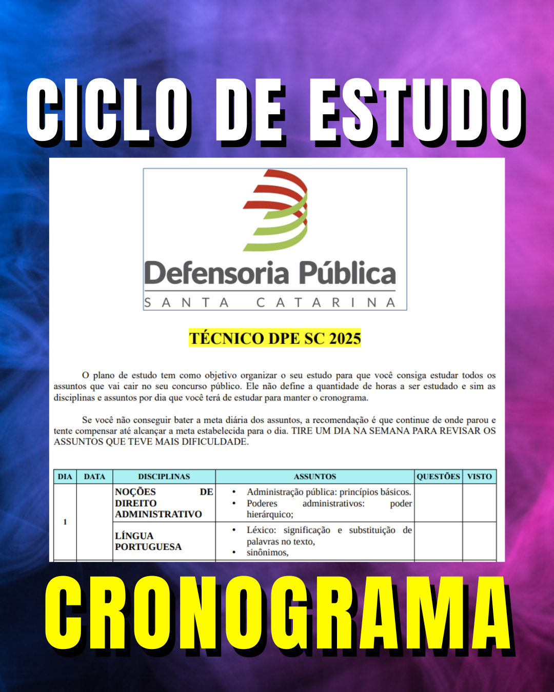CRONOGRAMA TÉCNICO DPE SC 2025 - Edital Verticalizado Oficial | Hot...