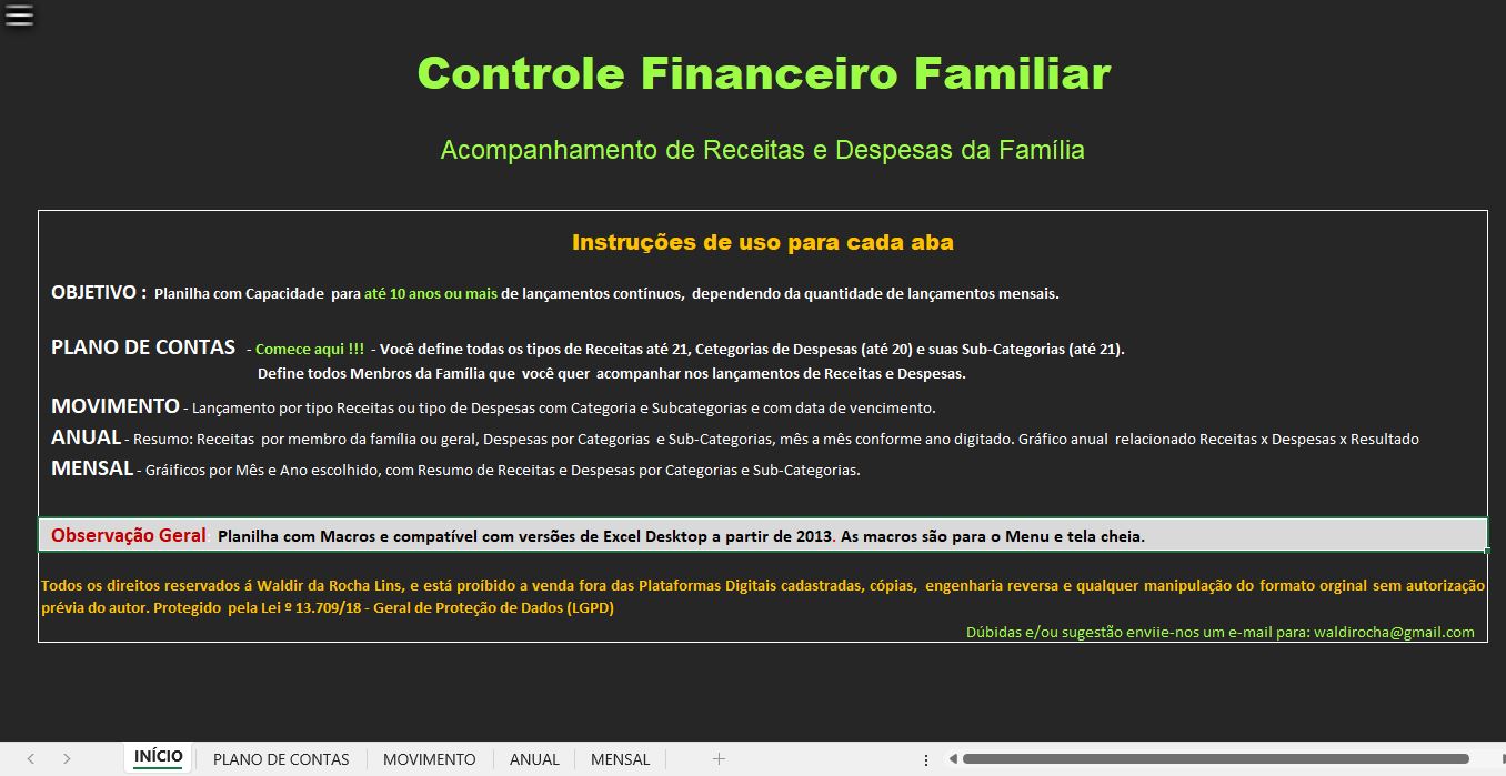 CONTROLE FINANCEIRO FAMILIAR 1.0 - Waldir | Hotmart