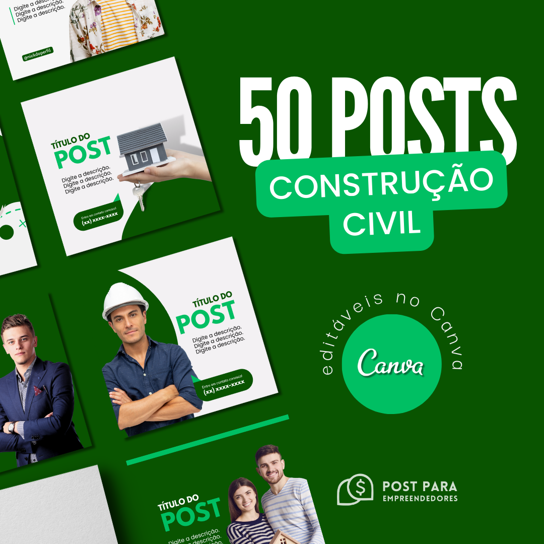 Pack de Postagens | Construção Civil | Post para Empreendedores