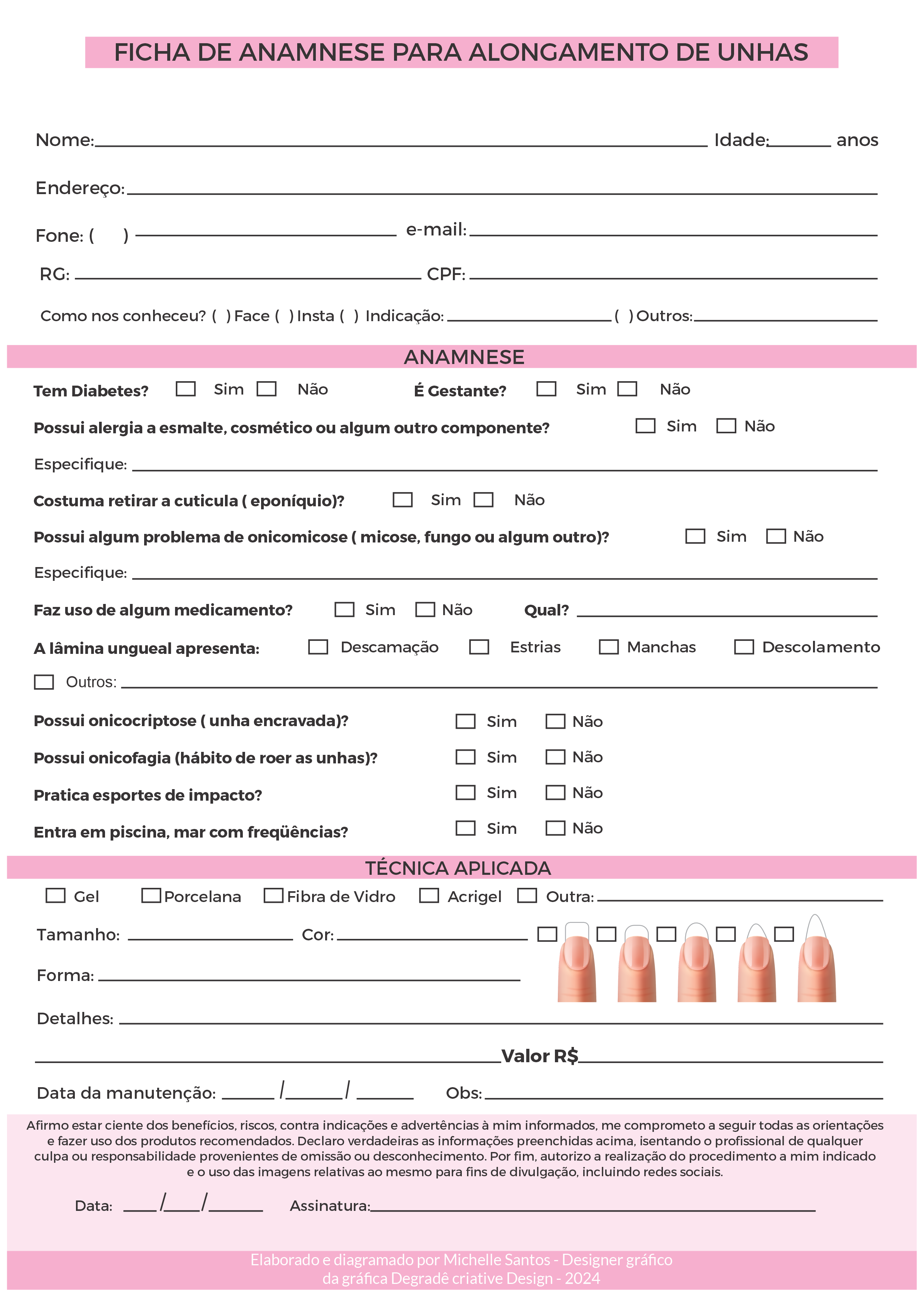 Pacote de Fichas para Manincure e pedicure - Gráfica Degradê Criat...