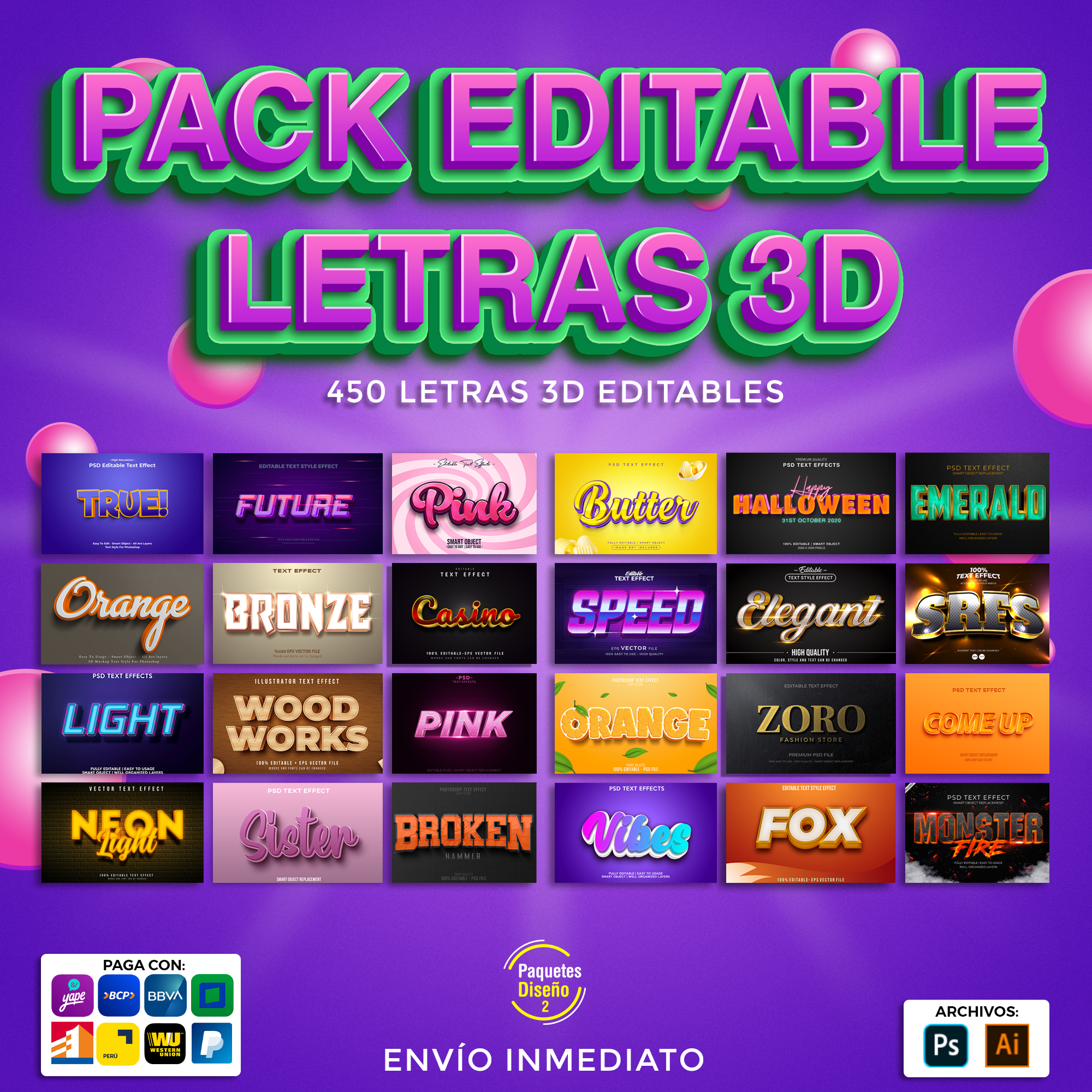 PACK de 450 Letras 3D Editables - Paquetes Diseño | Hotmart