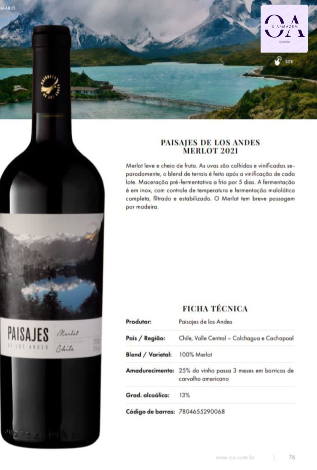 Vinho Paisajes De Los Andes Merlot - MICHELLY CRISTINA PEREIRA DOS ...