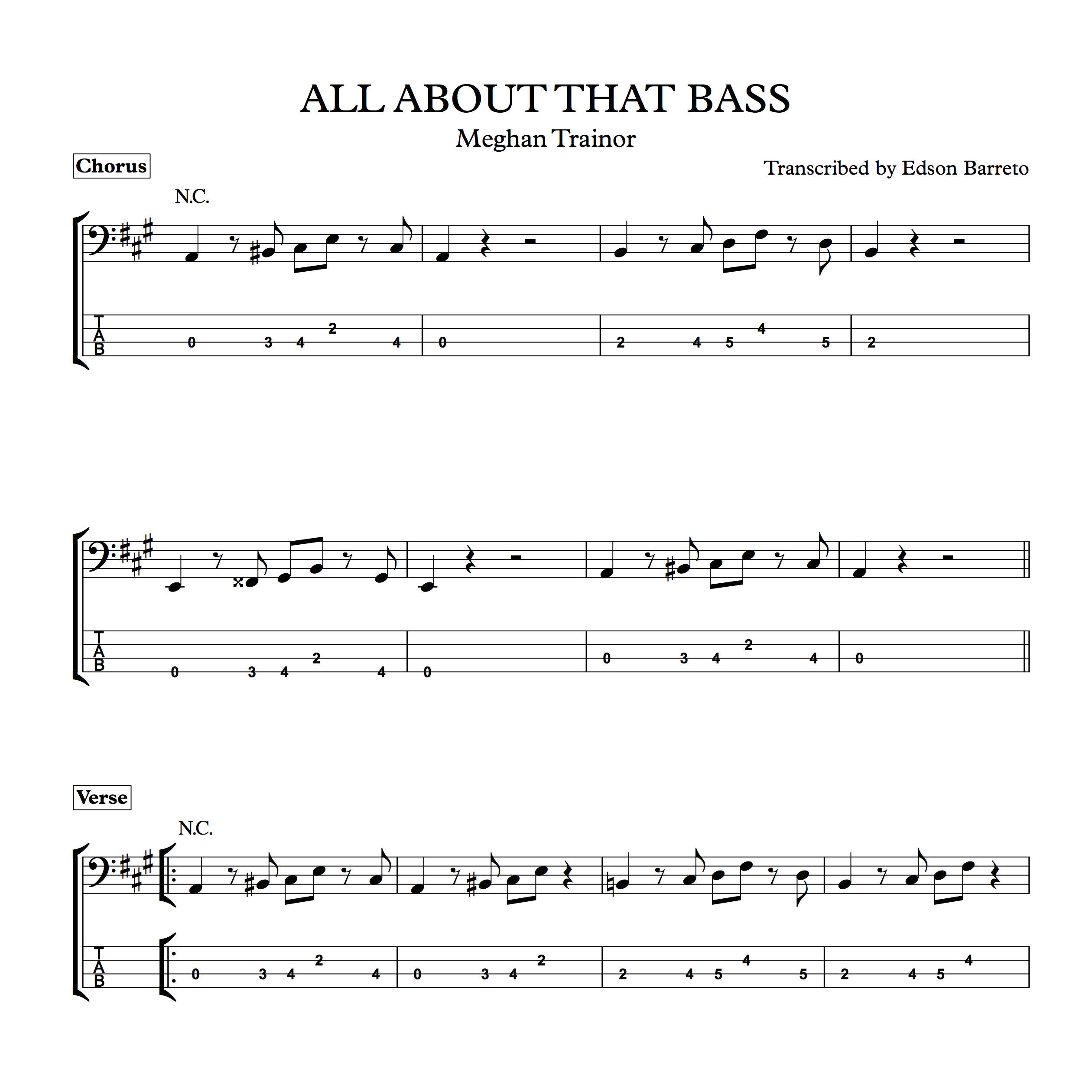ALL ABOUT THAT BASS (Meghan Trainor) Bass Score & Tab Lesson
