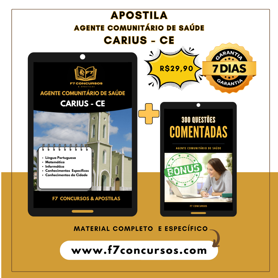 Apostila Agente Comunitário de Saúde de Carius - CE + Bônus: 300 ...