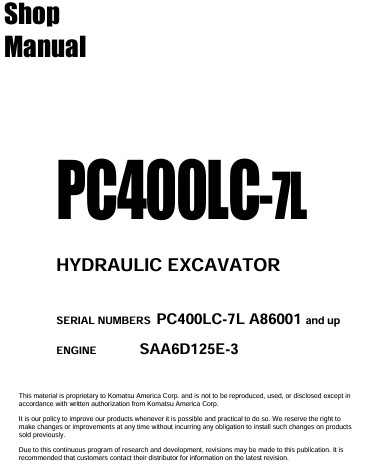 EXCAVATOR KOMATSU PC400 - COMPLETE MANUAL