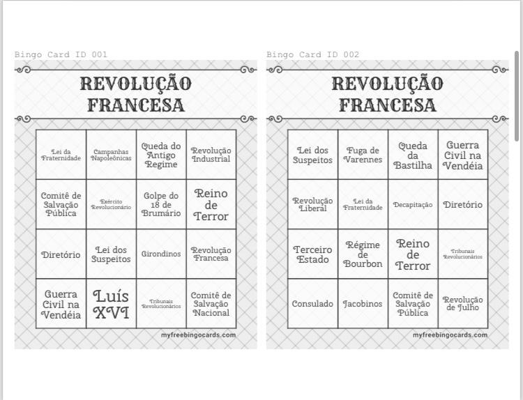 BINGO DE HISTÓRIA REVOLUÇÃO FRANCESA EM PDF - MD Pedagógico | Hotmart