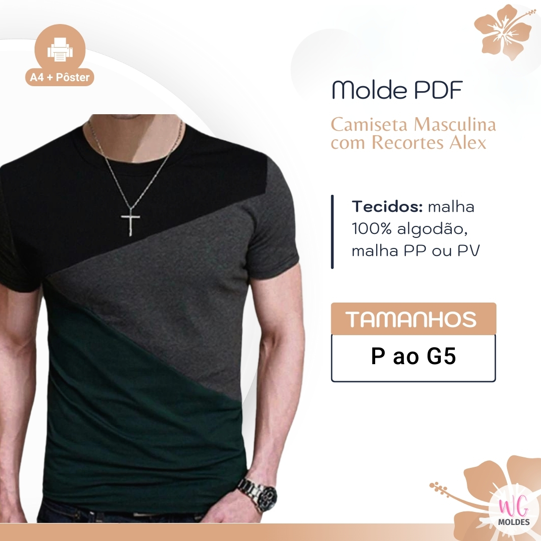 MOLDE CAMISETA MASCULINA COM RECORTES ALEX - Moldes WG | Hotmart