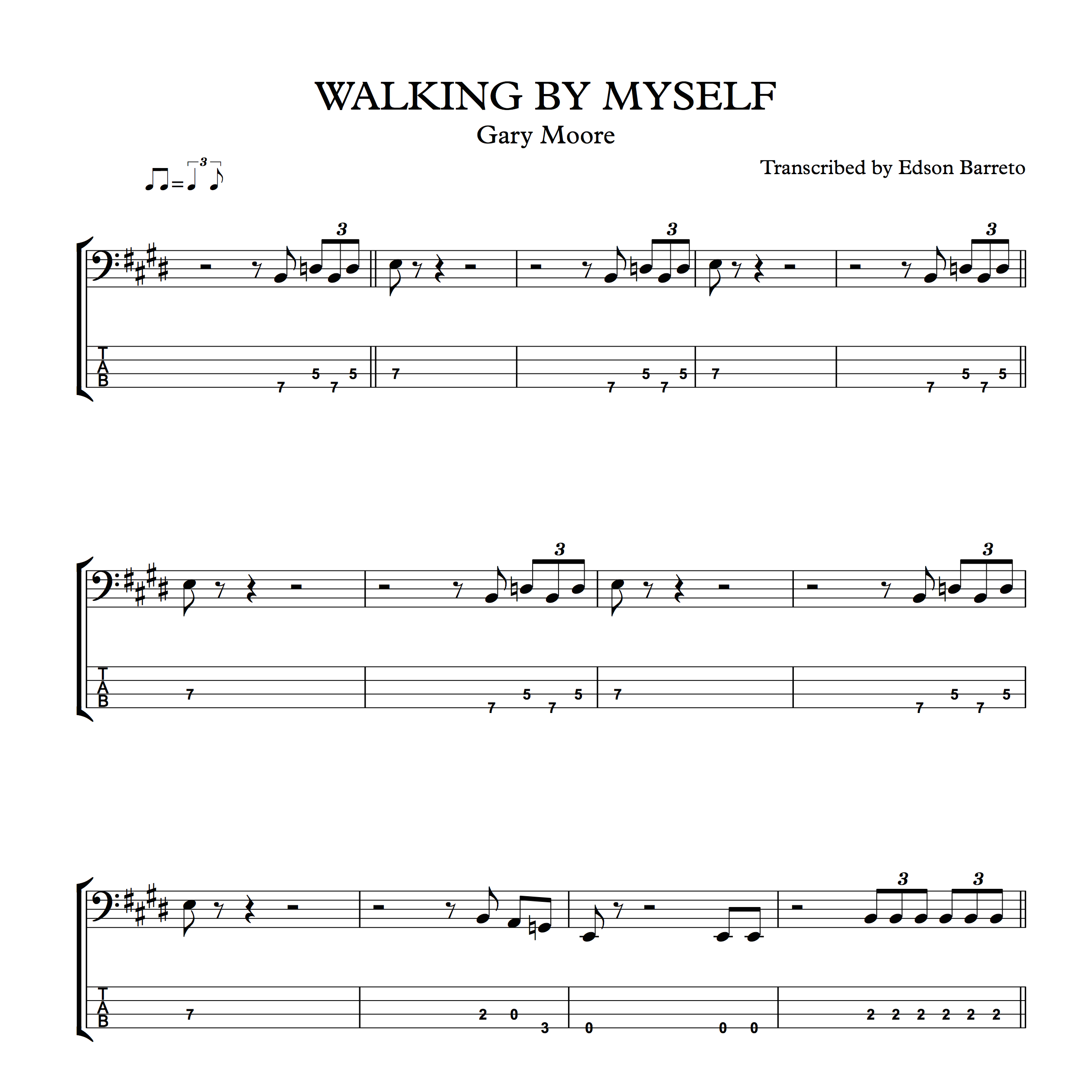 WALKING BY MYSELF (Gary Moore) Bass Score & Tab Lesson - Edson ...