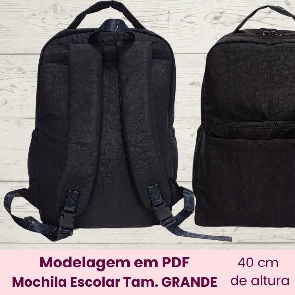 Molde para Mochila Escolar em Nylon Amassado (PDF) Tamanho GRANDE