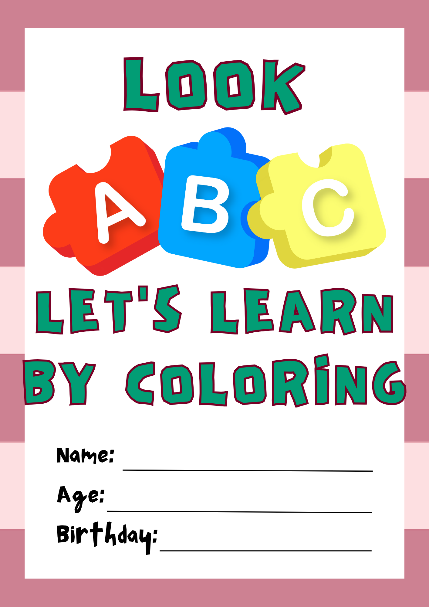 My ABC Coloring Booklet Worksheet in Pink Cute Style - KELLY XIMENA...
