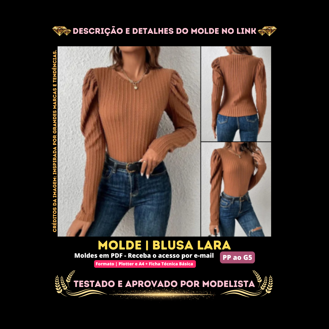 [Molde em PDF] - Blusa Lara ID 5475378 [PP ao G5] - Empreendedora ...