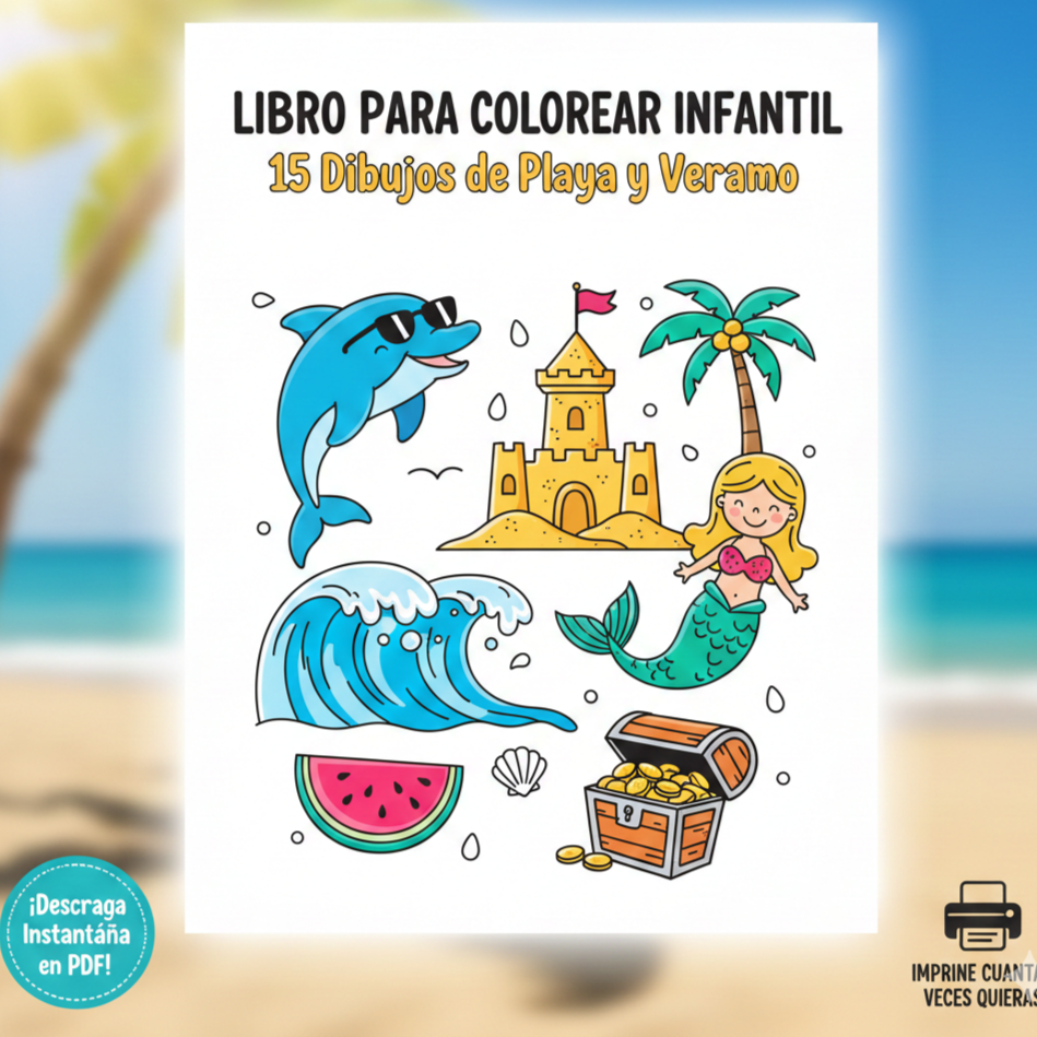 🏖️ Libro para Colorear Infantil: ¡Aventuras de Verano y Playa! 🦀L...
