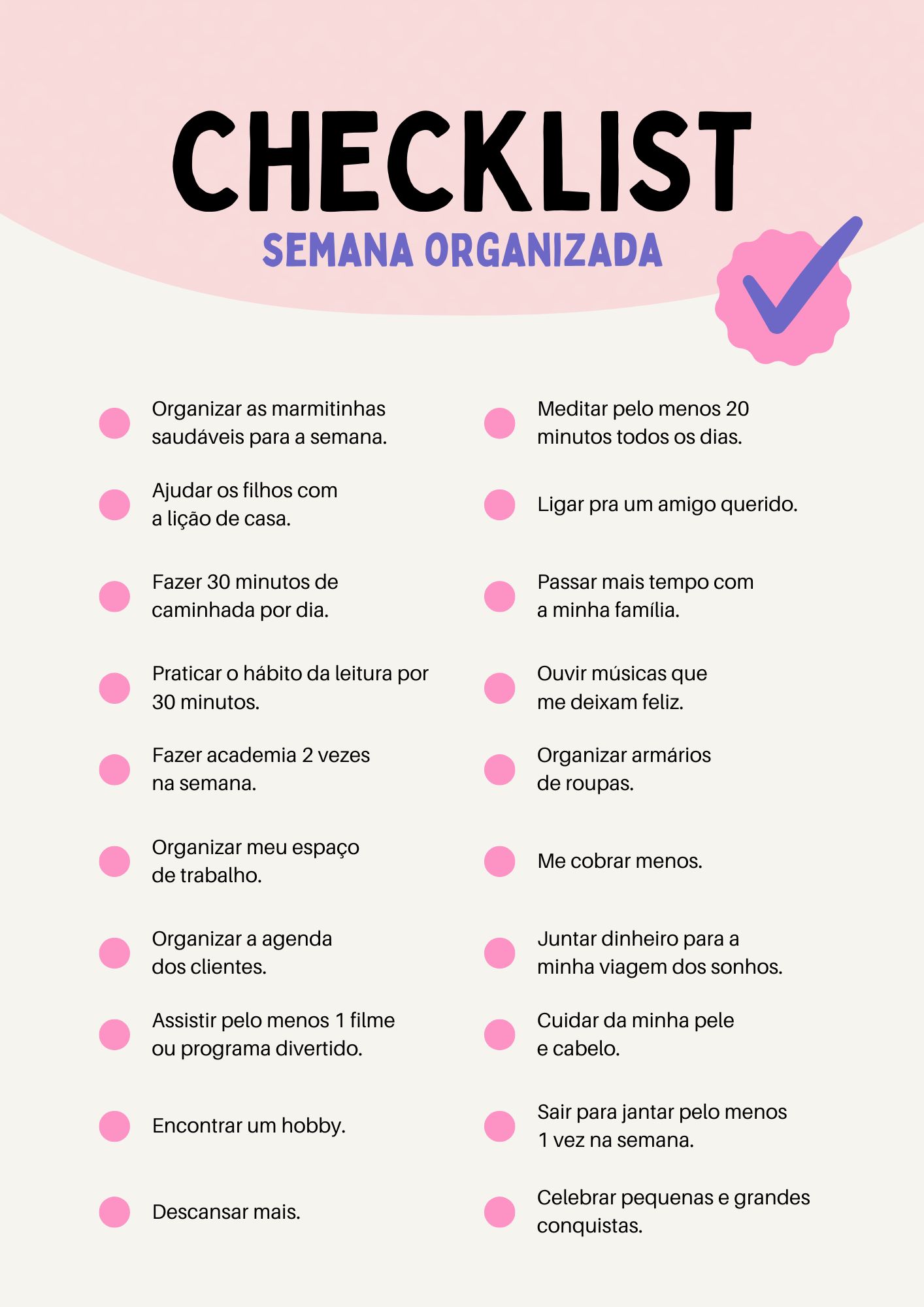 Checklist semana organizada delicado rosa e roxo - TADEU MENDES DE ...
