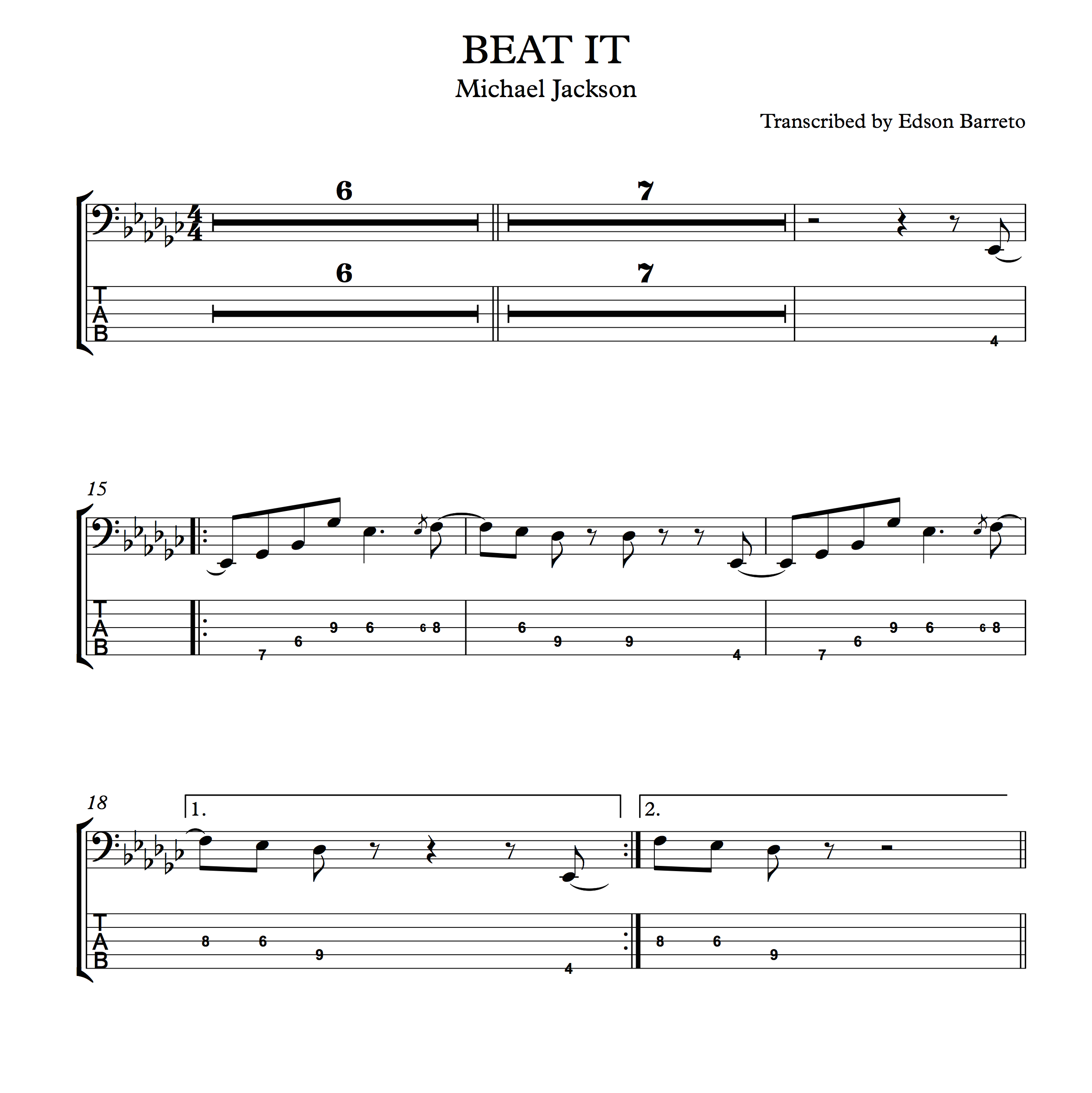 BEAT IT (Michael Jackson) Bass Score & Tab Lesson