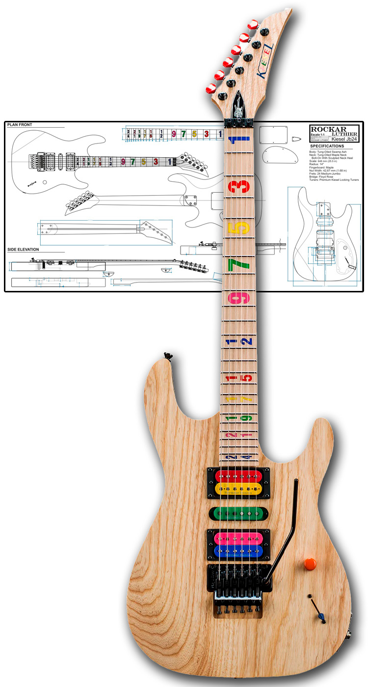 Plans/Blueprints for luthier, Style JB24 guitar