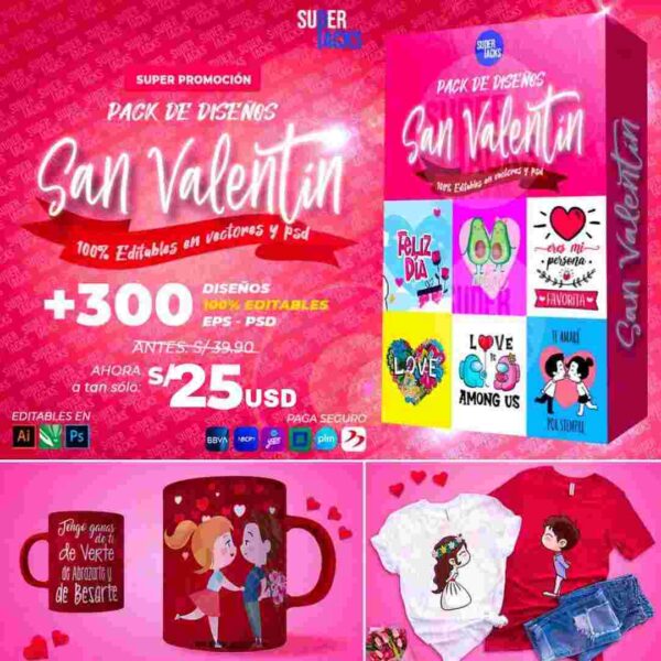 Mega pack +300 diseños de san valentin #1 - Vectores y plantillas p...