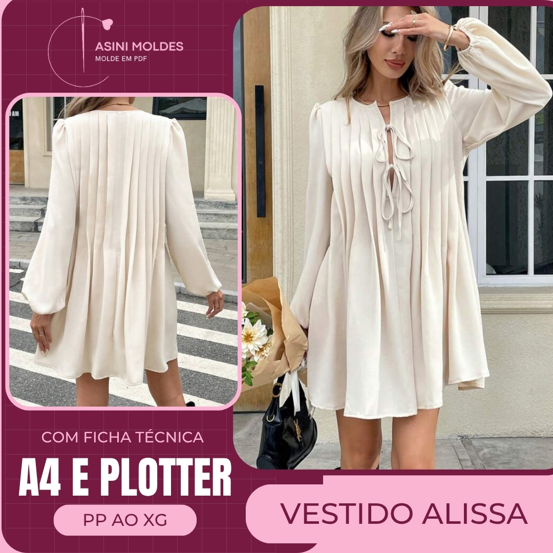 VESTIDO ALISSA - Molde em PDF - CASINI - MOLDES EM PDF | Hotmart