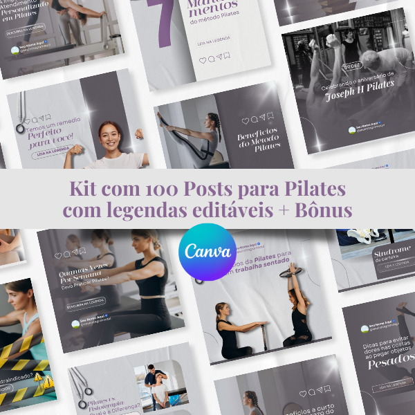 Kit de Posts Editáveis para Pilates com legendas - Giselle Catalan...