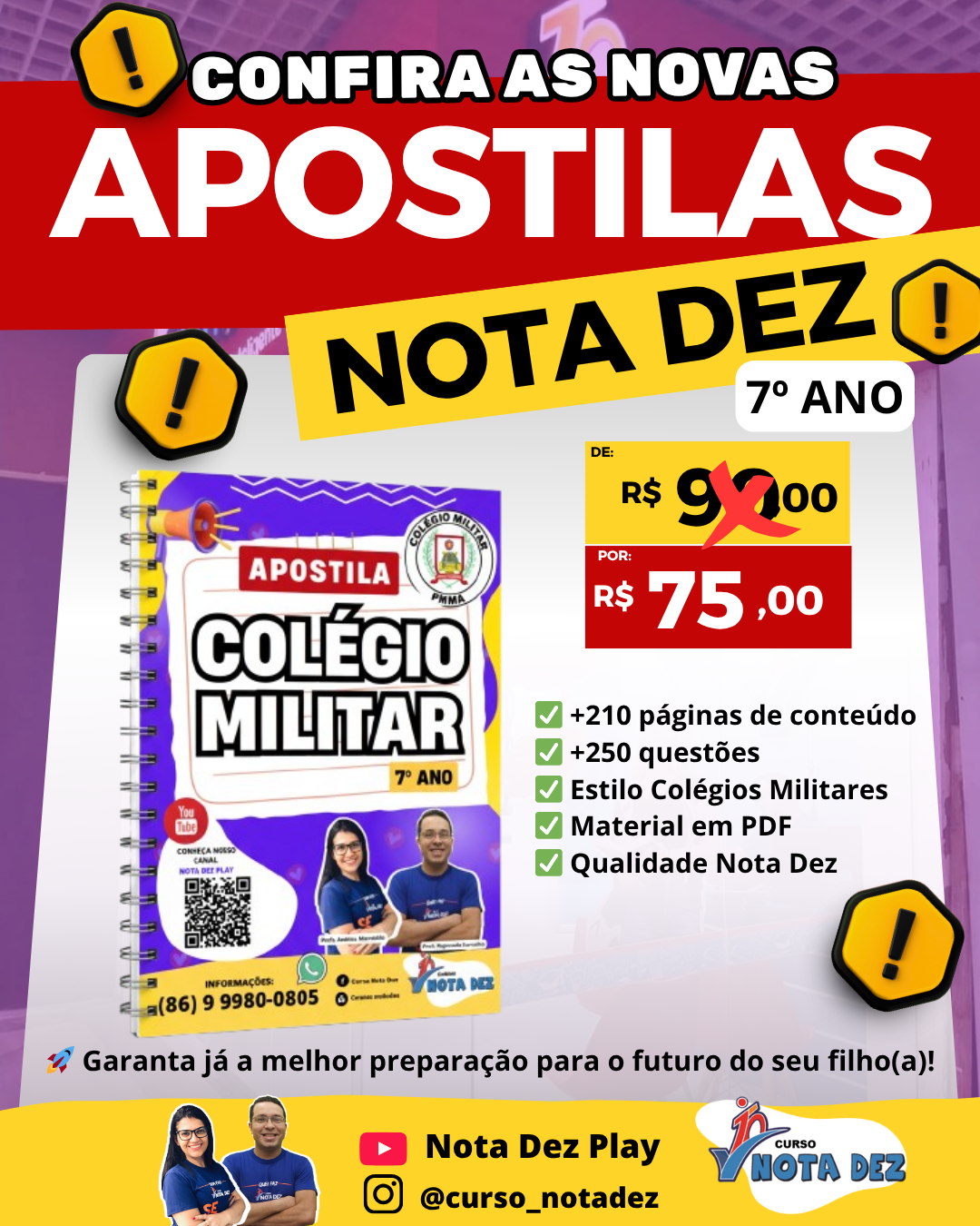 📚 APOSTILA NOTA DEZ – PRÉ-MILITAR (7º ANO) 📚 - CURSO NOTA DEZ
