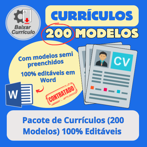 Pacote de Currículos (200 Modelos) 100% Editáveis em Word + 3 Super...