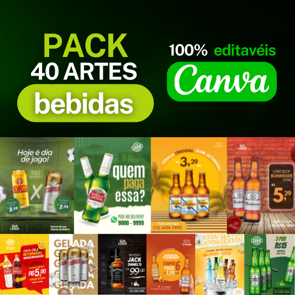 PACK CANVA BEBIDAS 40 ARTES EDITÁVEIS - Letícia Da Silva | Hotmart