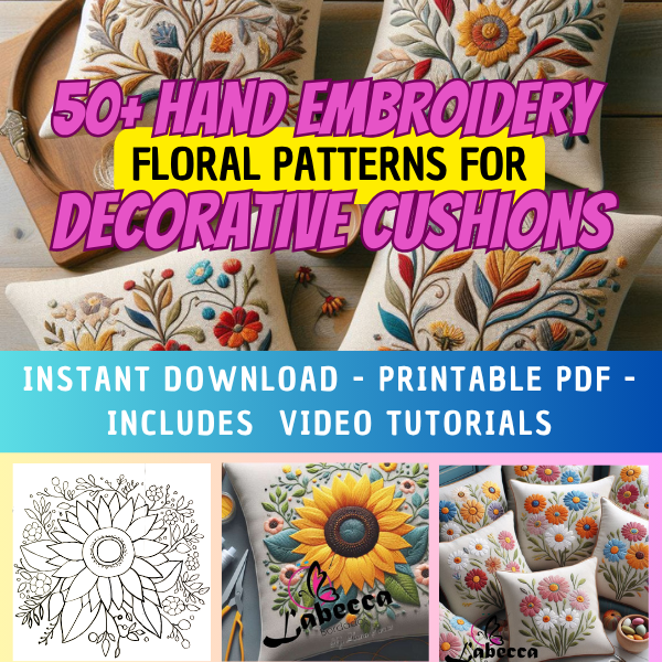 50+ Hand Embroidery Patterns for Decorative Cushions – PDF eBook