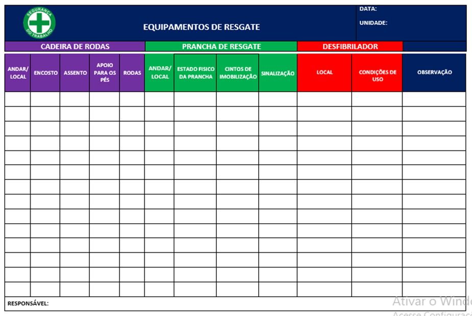 Tabela- Check-List- EQUIPAMENTOS DE RESGATE - Richard Franchi Pisan...