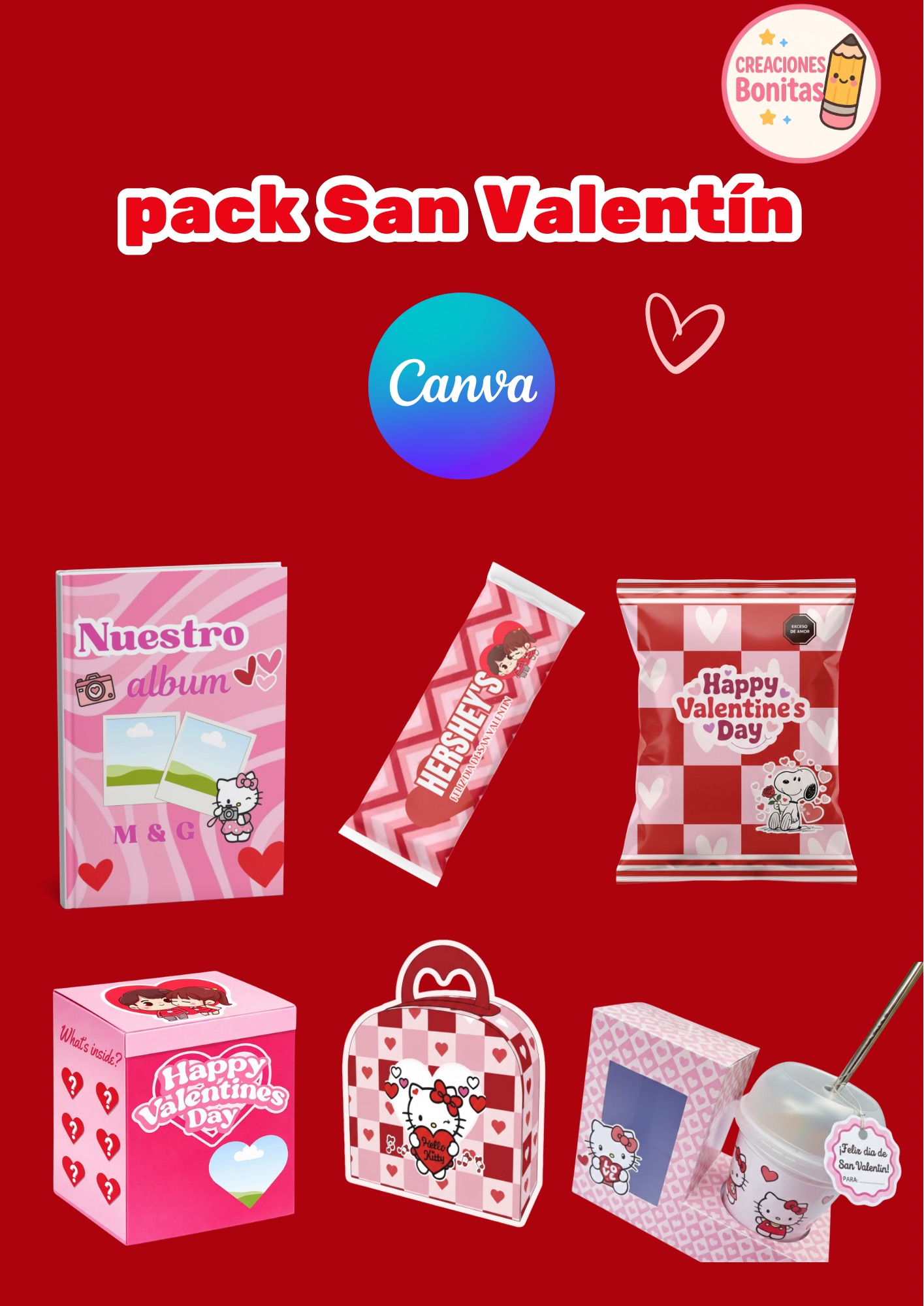 Pack San Valentín Papelería Creativa | Plantillas Editables en Canv...