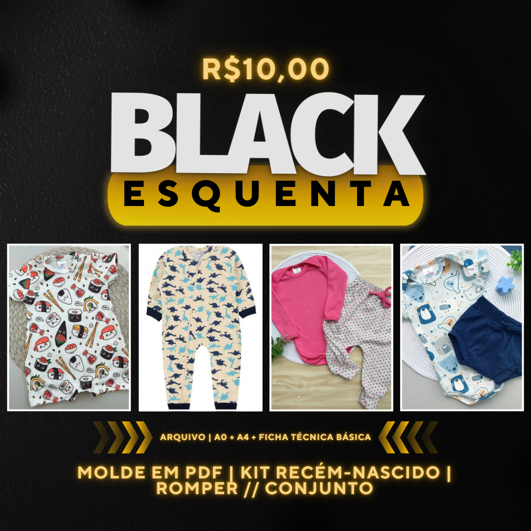 ⚫Black November [Molde em PDF] - Kit Recém-Nascido | Romper // Conj...