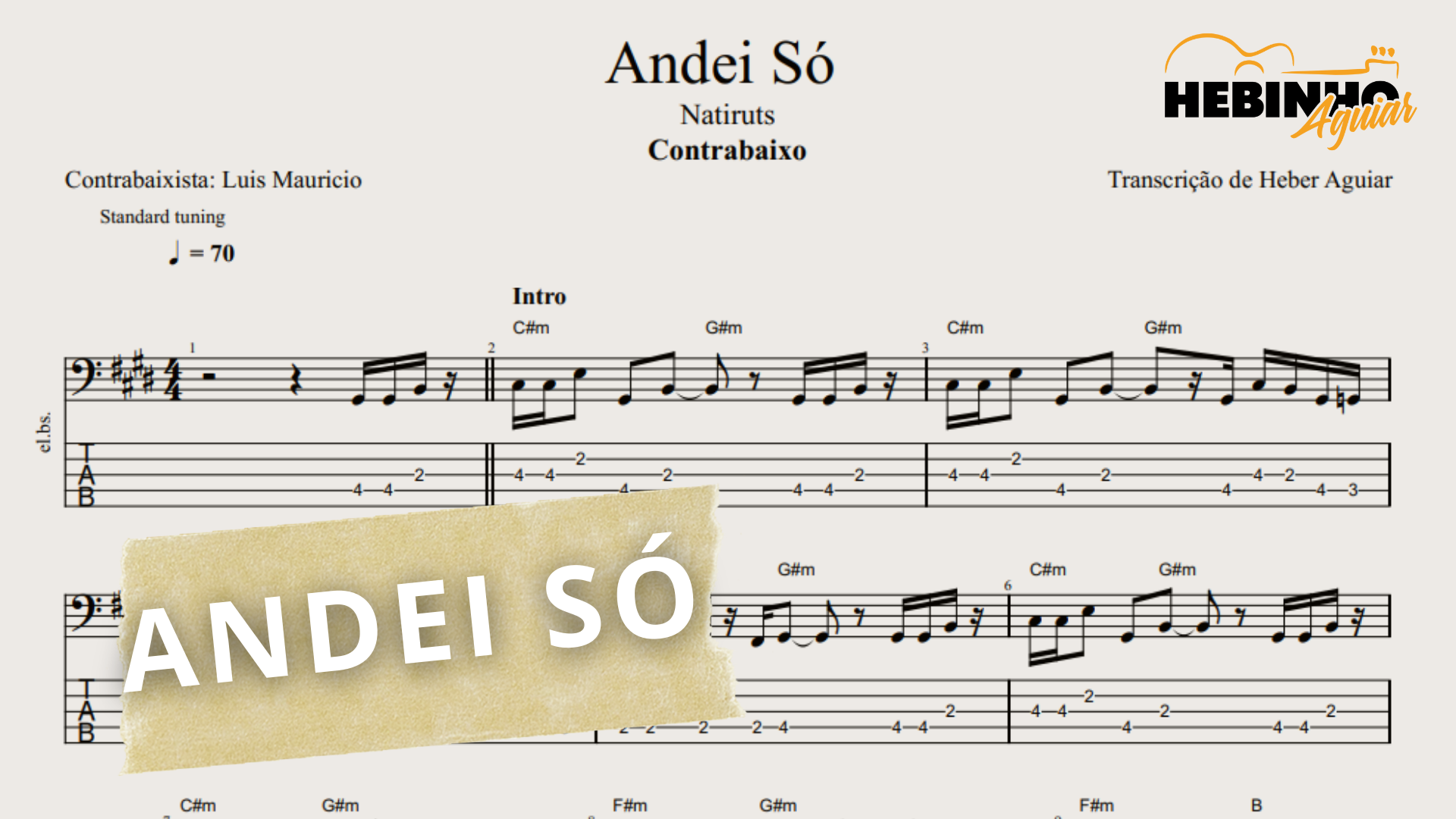 Andei Só - Natiruts: Transcrição p/ Contrabaixo c/ Tablatura + Part...
