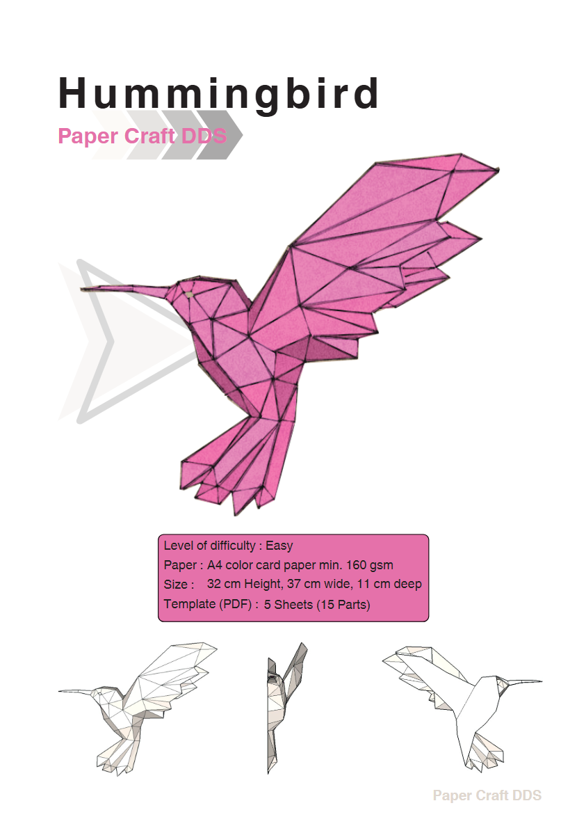 Paper Craft Hummingbird Easy - Step by step