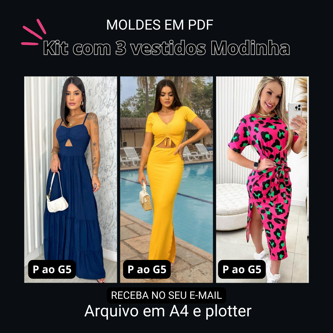 Molde Kit com 3 vestidos modinha - Jr Produtos Digitais | Hotmart