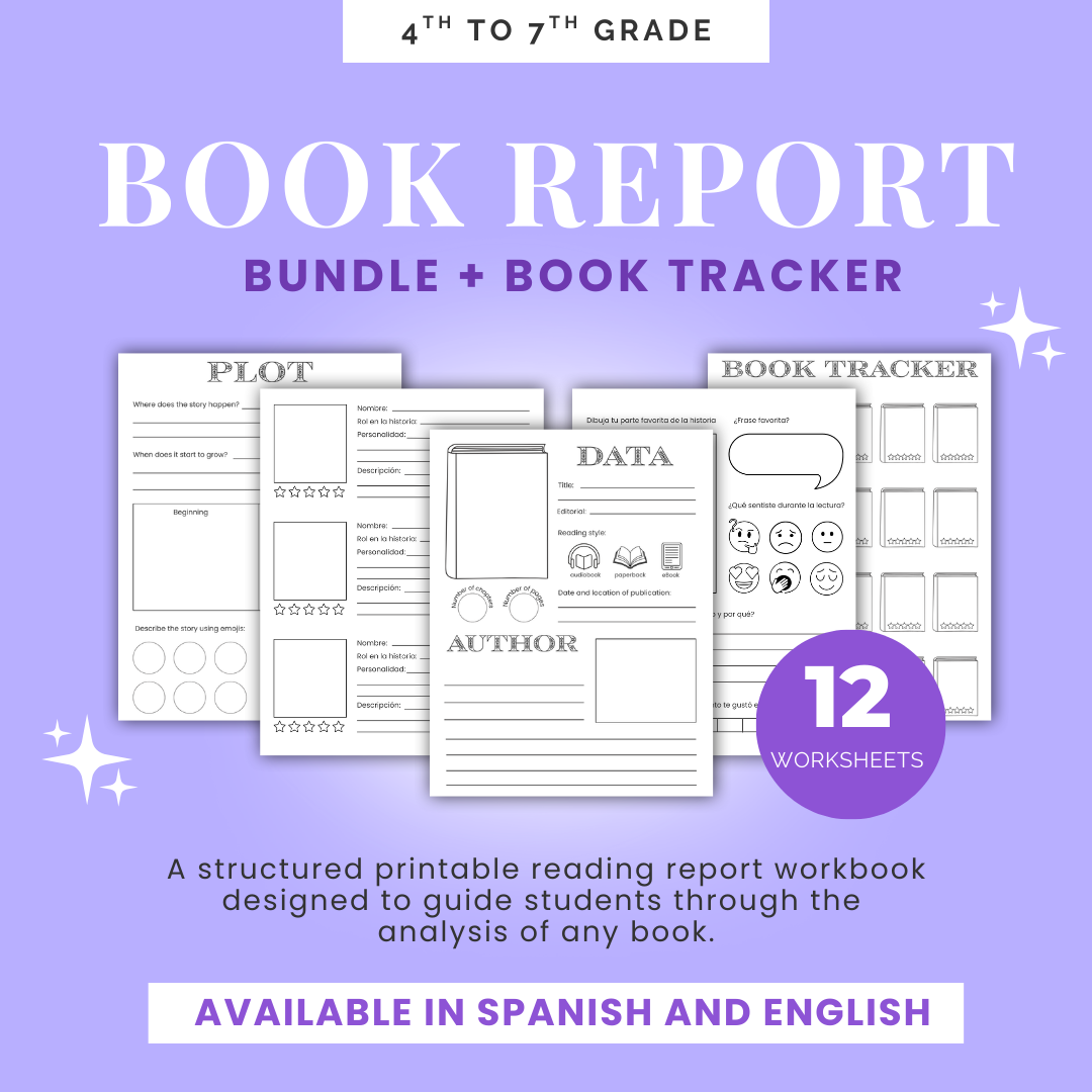4th-7th Grade Reporte de Lectura/Book Report Printable bundle + Bo...