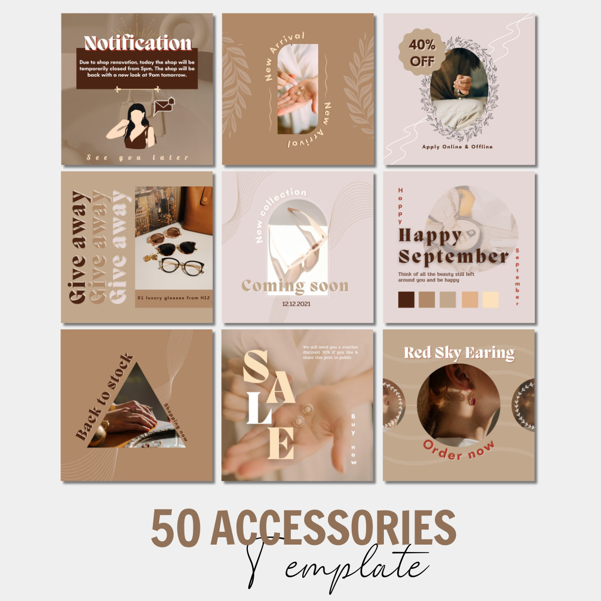 50 Accessories Store Instagram Post Templates|Beige Jewelry Instagram ...