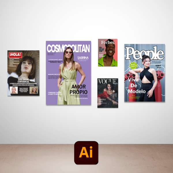 Pack Medio: 5 plantillas de portada de revista en Illustrator - Sab...