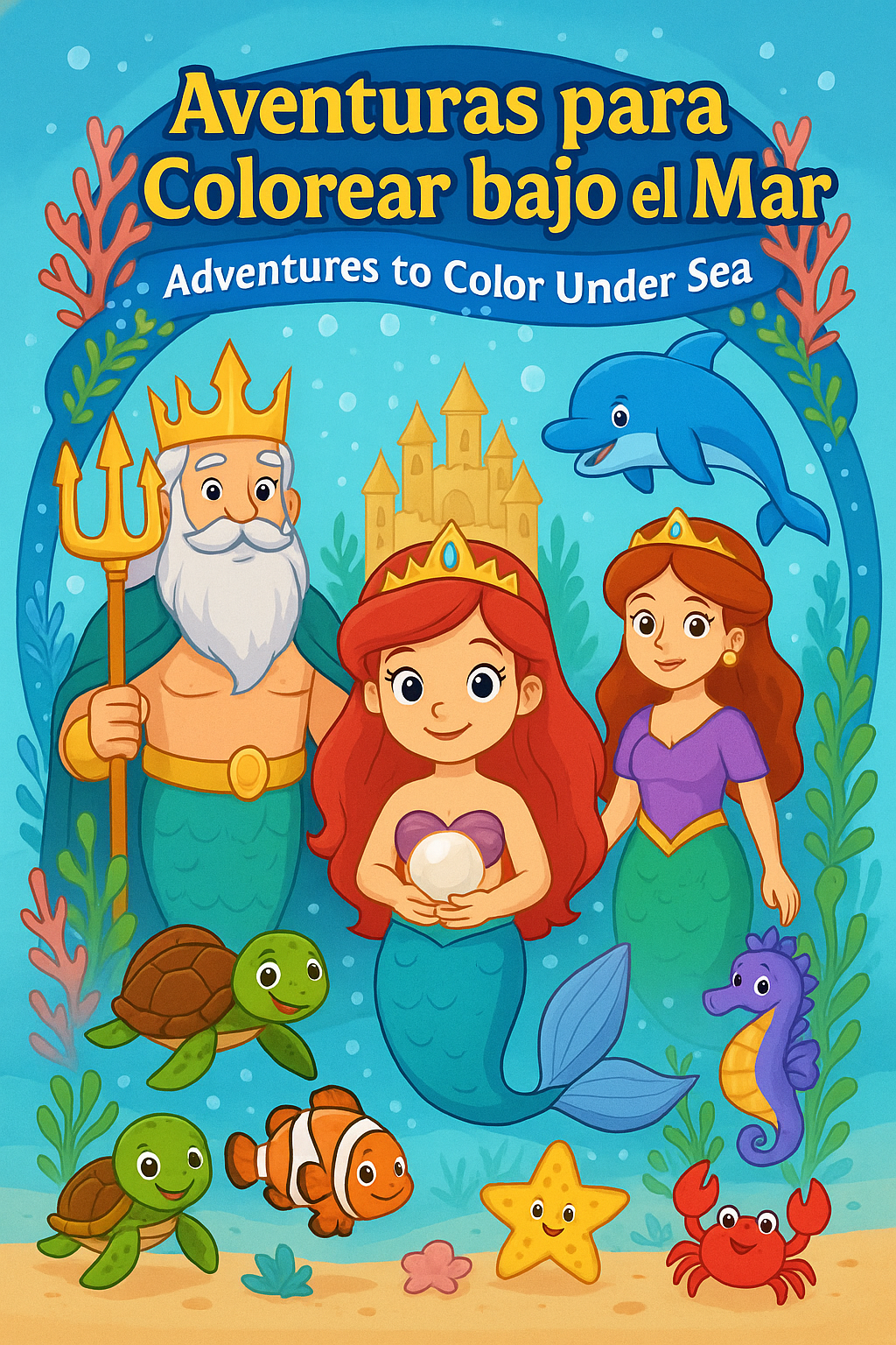 Cuento para colorear bilingüe: Aventuras para colorear bajo el mar...
