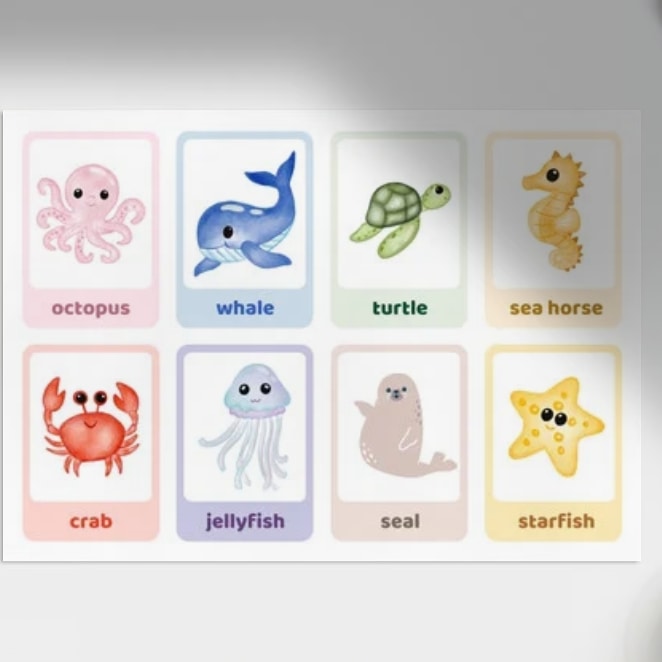 Ocean Animals - Flashcards em Aquarela - Natalia Costa Netto de Oli...